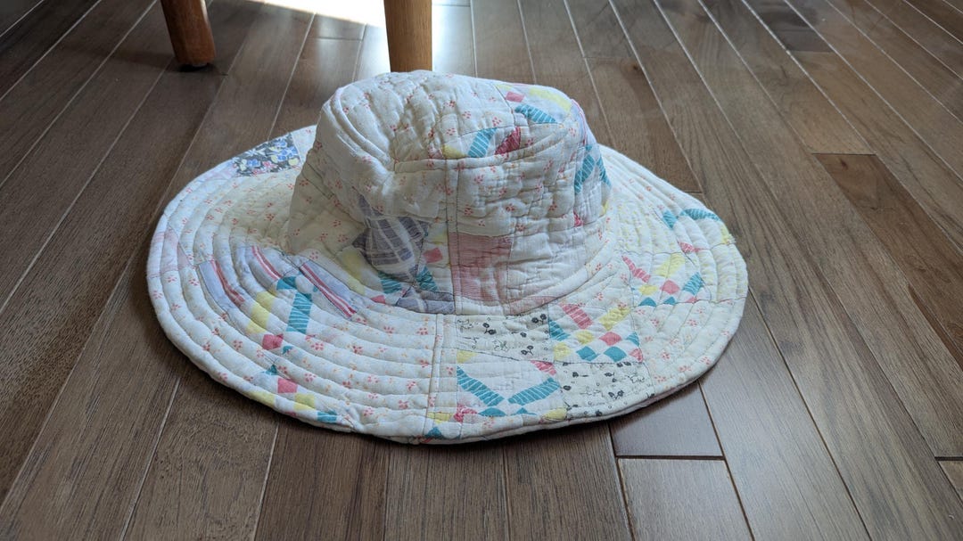 Patchwork Quilt Sun Hat, Wide Brim Bucket Hat Made From A Vintage ...