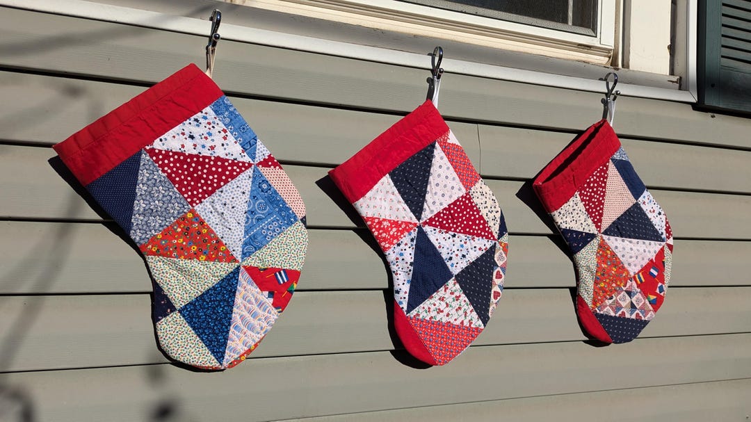 Set of Red Patchwork Quilt Stockings, Stocking Made From A Quilt - Etsy
