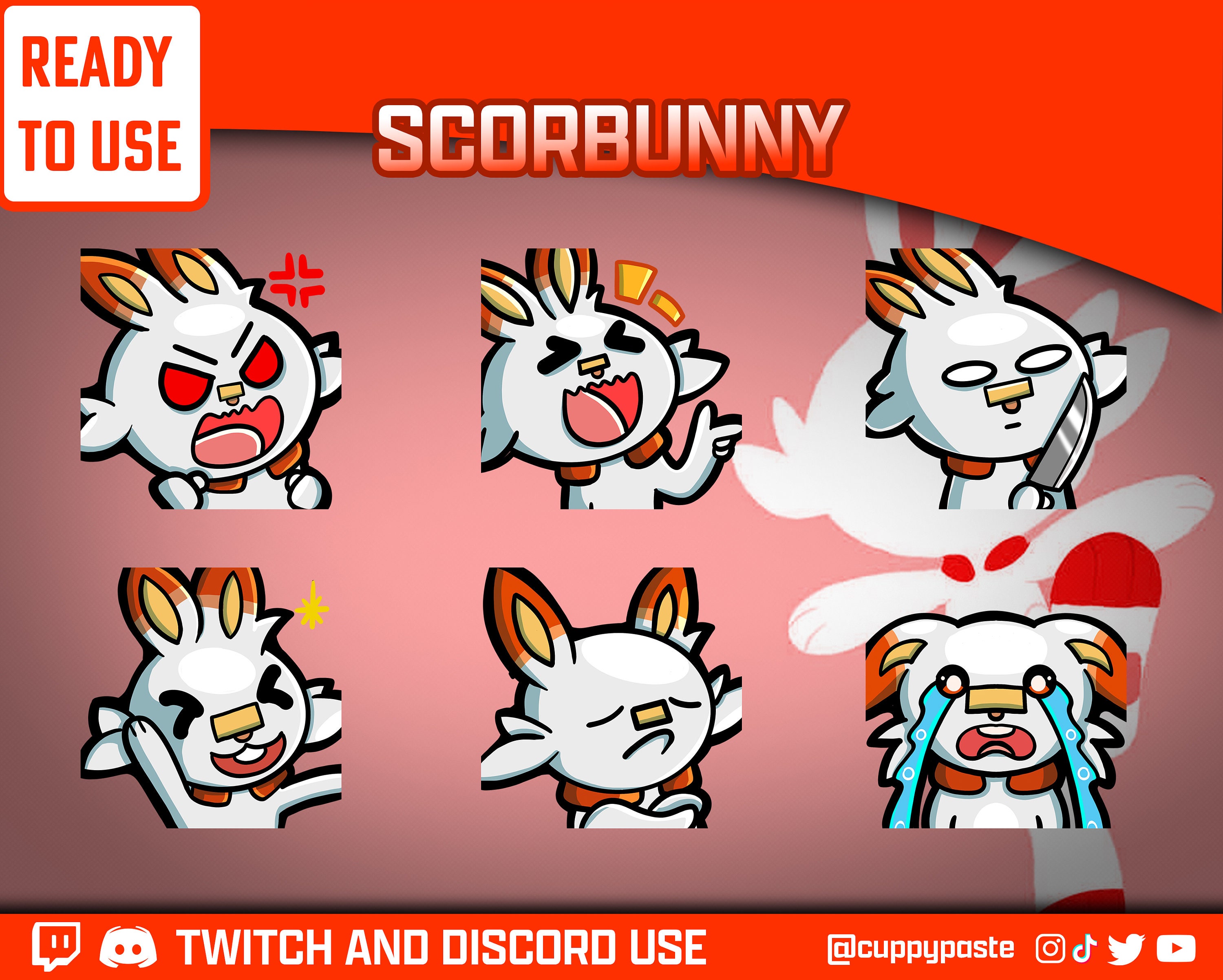 Scorbunny Twitch Emote Pack P2U Scrobunny Twitch Emotes - Etsy