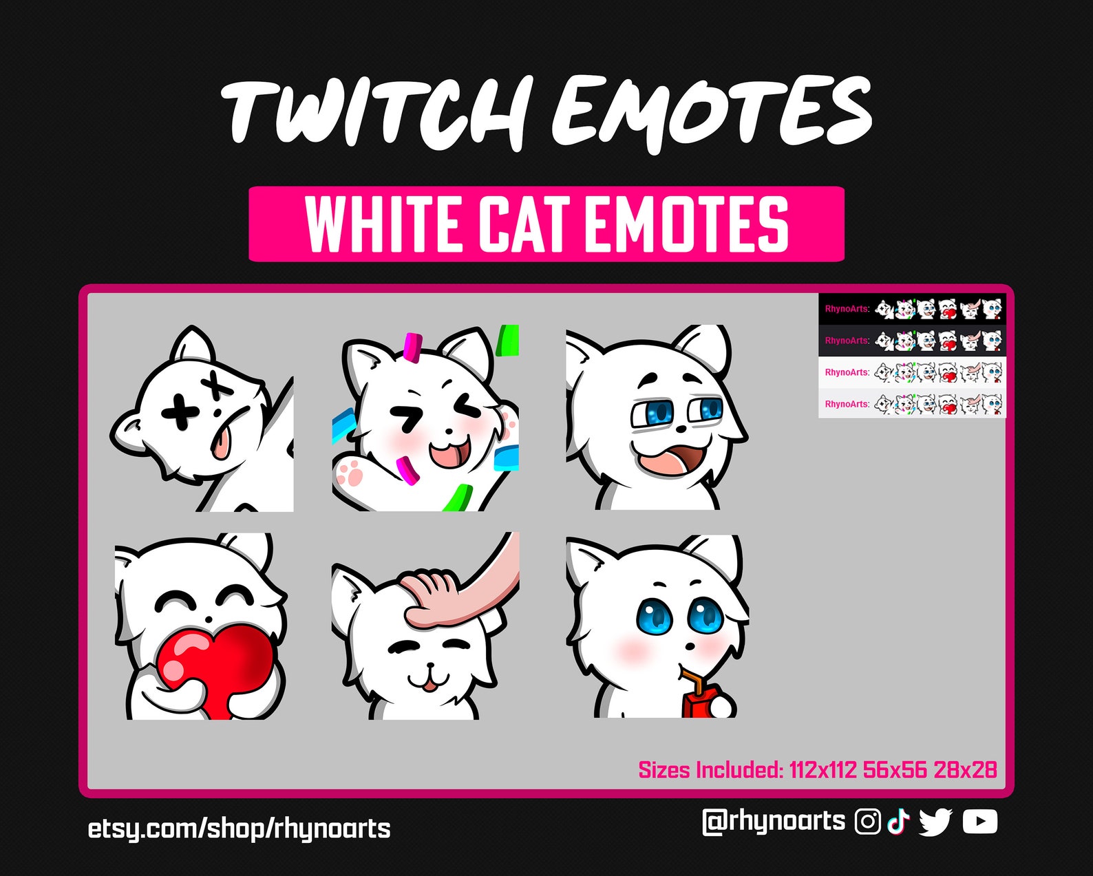 Cute White Cat Twitch Emotes Kawaii Emotes For Twitch Etsy