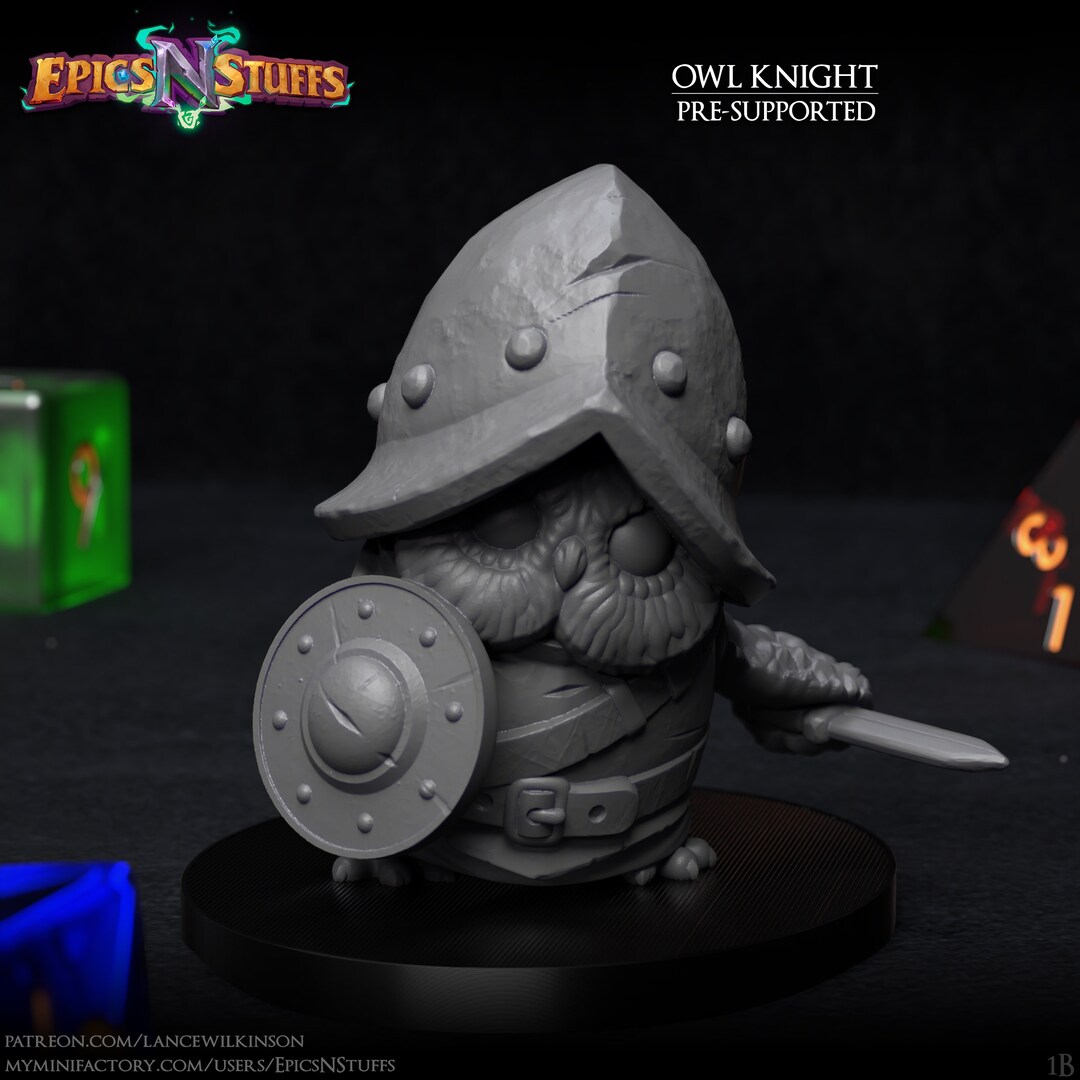 Owl Knight Miniature, High Quality Tabletop RPG 3D Printed, Great for ...