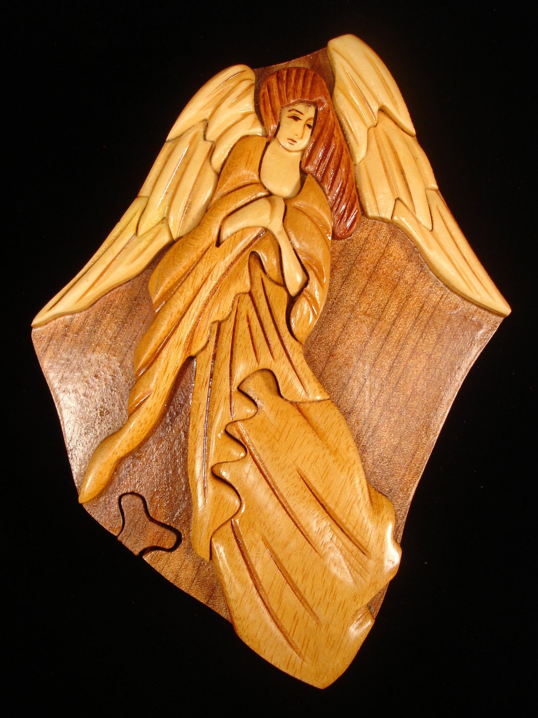 Beautifully Hand Crafted 3 Dimensional Intarsia Wood Art LOVING ANGEL ...