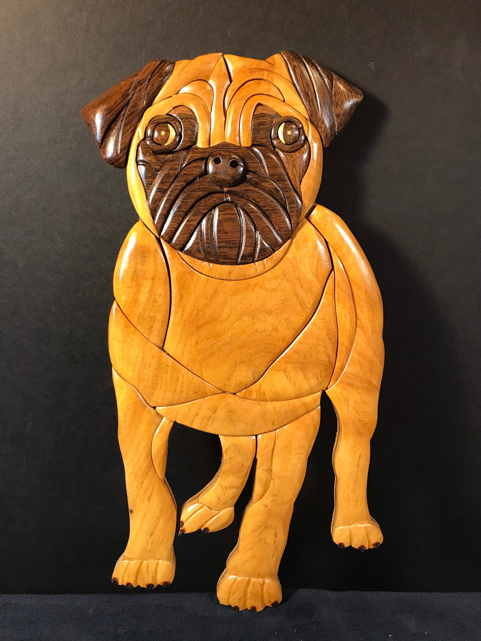 Beautifully Hand Crafted 3 Dimensional Intarsia Wood Art PUG Dog Sign ...