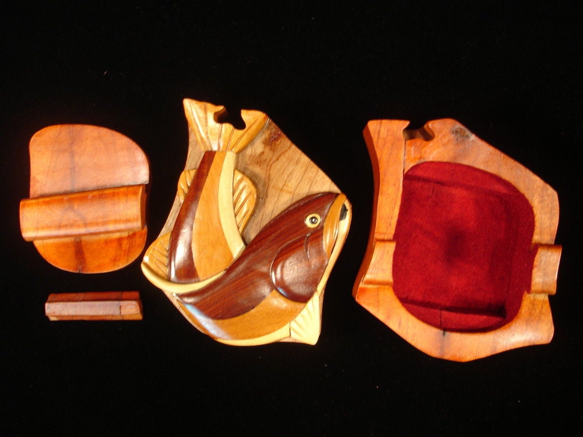 Beautifully Hand Crafted 3 Dimensional Intarsia Wood Art SALMON FISH ...