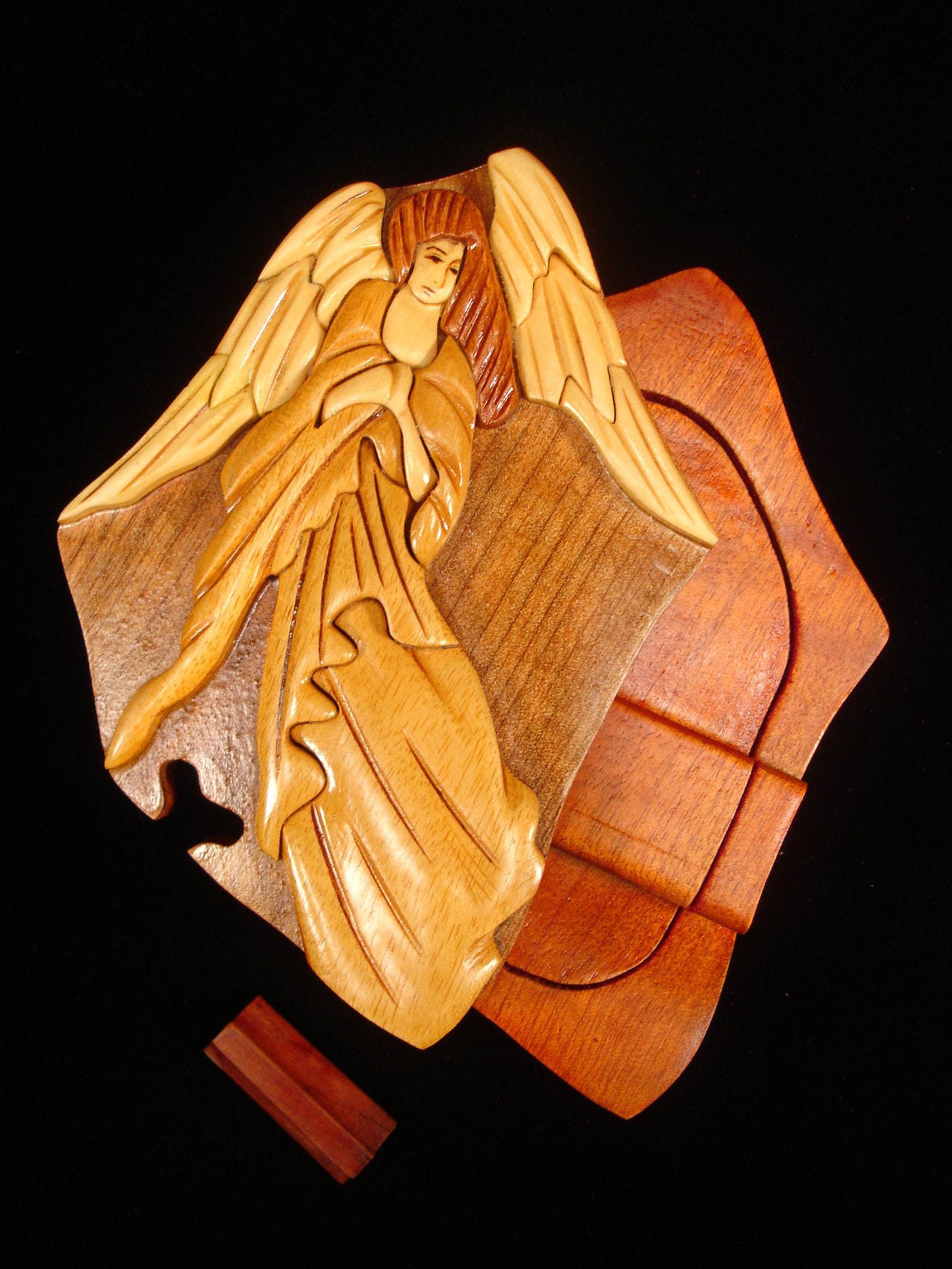 Beautifully Hand Crafted 3 Dimensional Intarsia Wood Art LOVING ANGEL ...