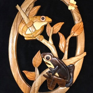 Beautifully Hand Crafted 3 Dimensional Intarsia Wood Art FROG MATES ...