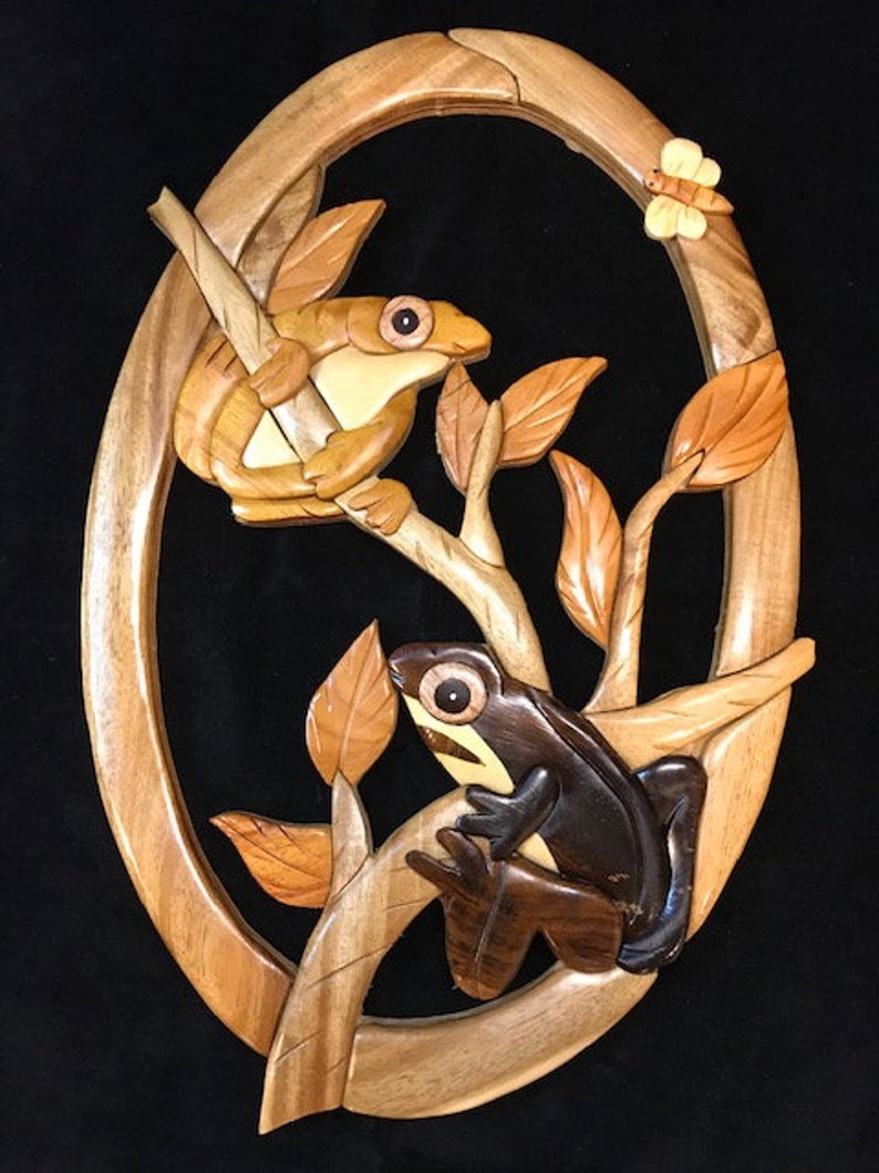 Beautifully Hand Crafted 3 Dimensional Intarsia Wood Art FROG MATES ...