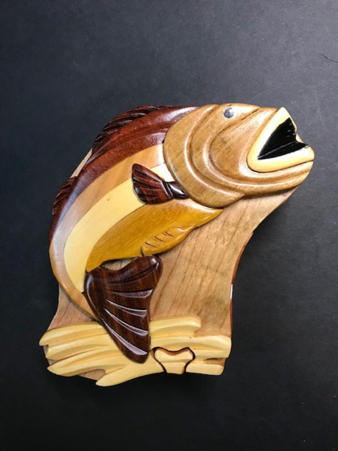 Beautifully Hand Crafted 3 Dimensional Intarsia Wood Art BASS FISH ...