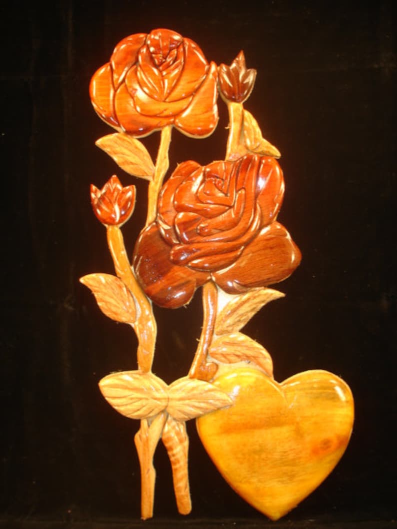 Beautifully Hand Crafted 3 Dimensional Intarsia Wood Art ROSE - Etsy