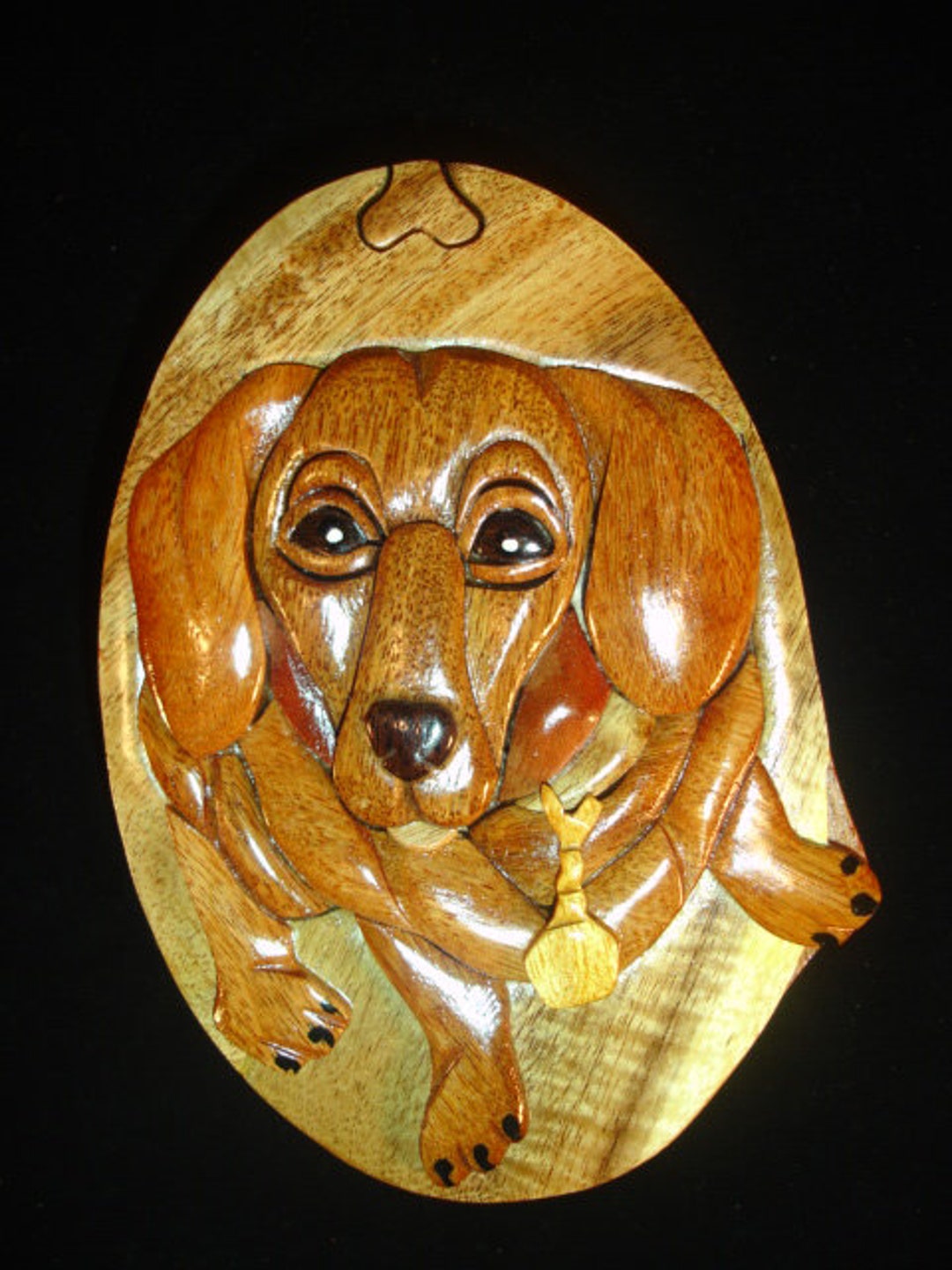 Beautifully Hand Crafted 3 Dimensional Intarsia Wood Art DACHSHUND Dog ...