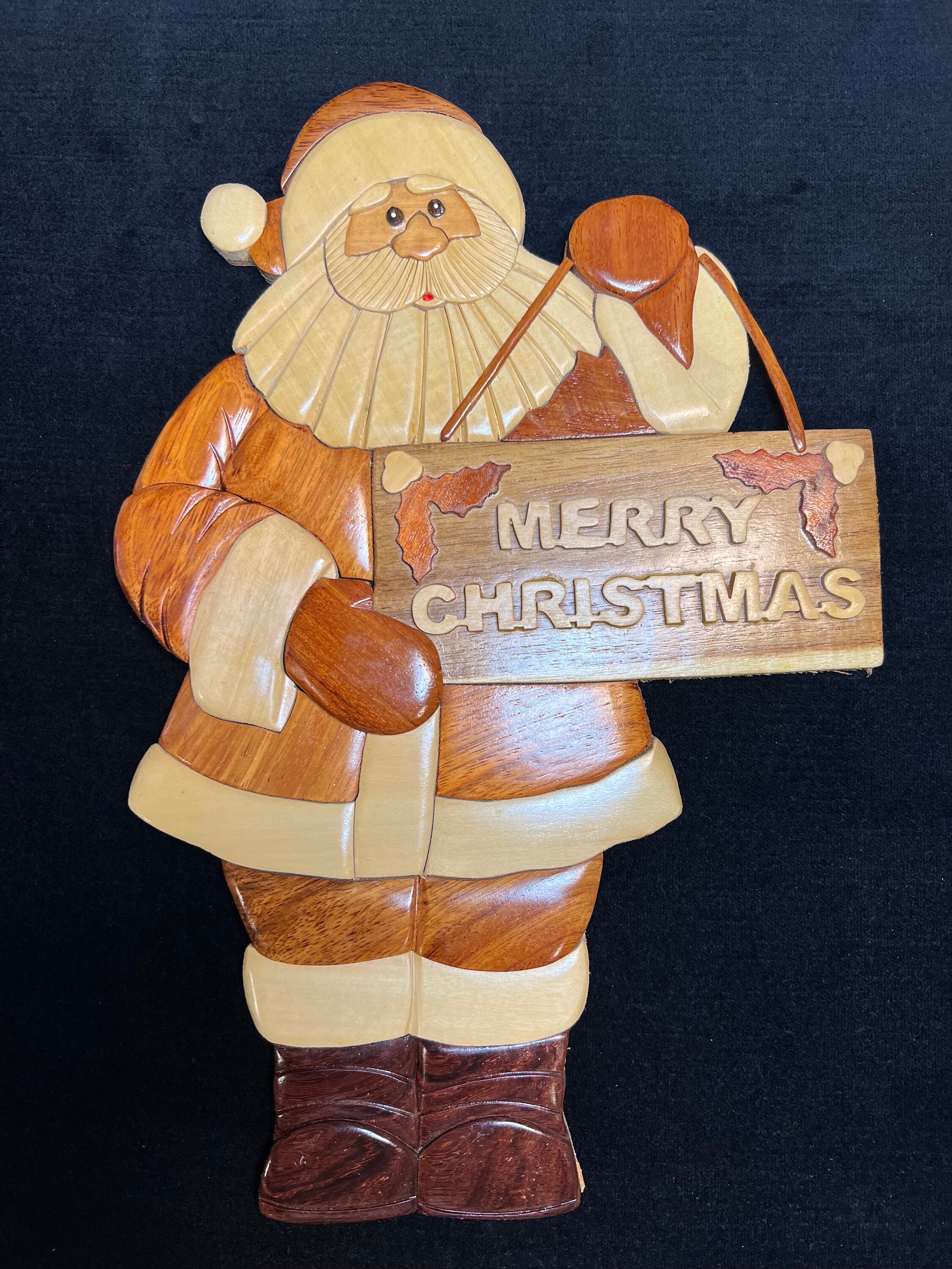 Beautifully Hand Crafted 3 Dimensional Intarsia Wood Art SANTA CLAUS ...