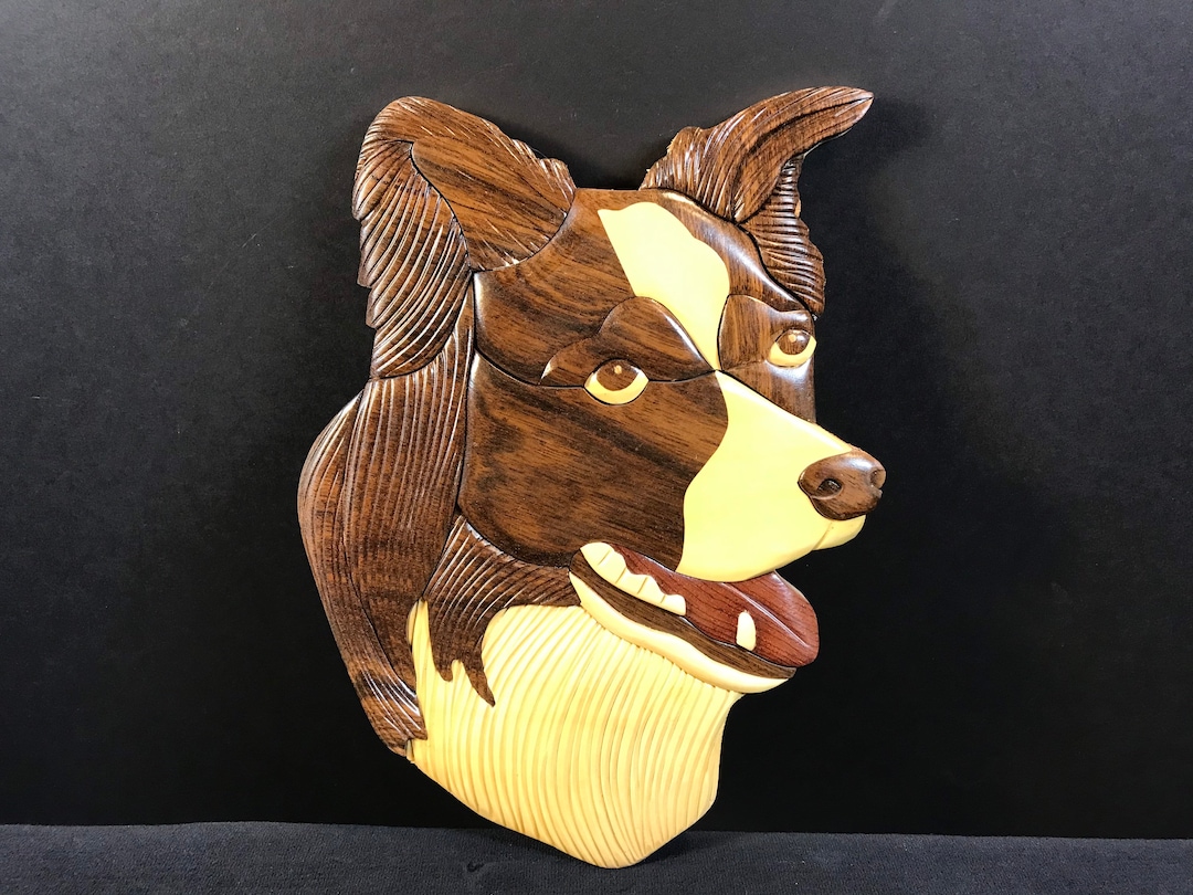 Beautifully Hand Crafted 3 Dimensional Intarsia Wood Art BORDER COLLIE ...