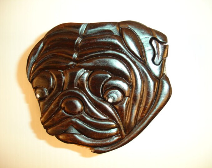 Beautifully Hand Crafted 3 Dimensional Intarsia Wood Art Black PUG Dog ...