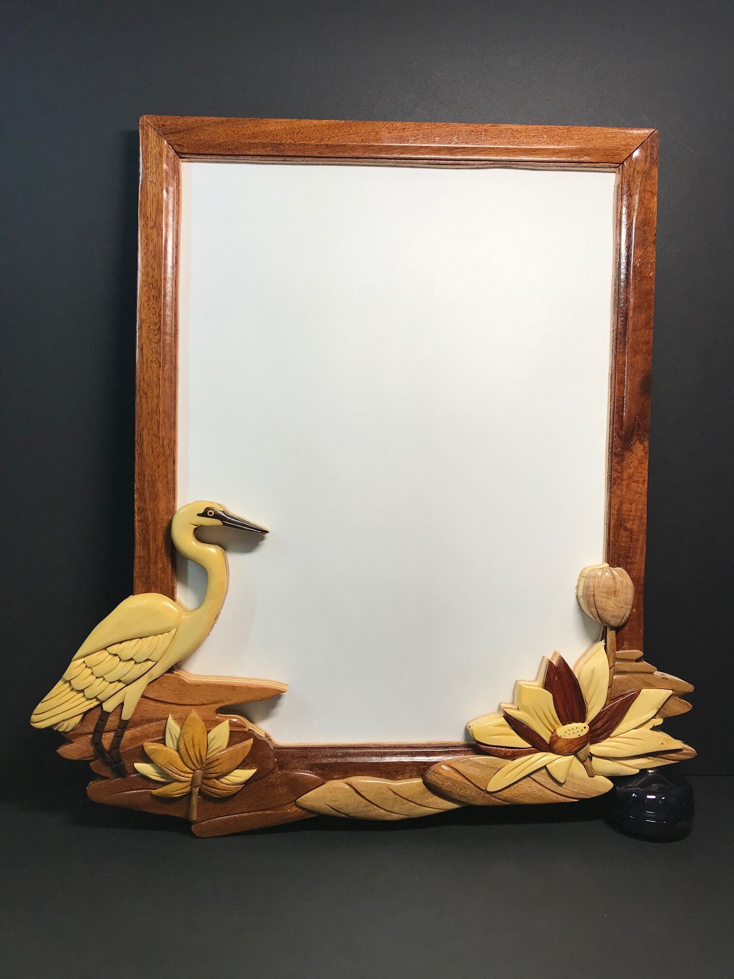 Beautifully Hand Crafted 3 Dimensional Intarsia Wood Art HERON & LOTUS ...