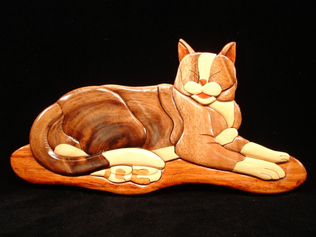Beautifully Hand Crafted 3 Dimensional Intarsia Wood Art KITTY CAT Sign ...