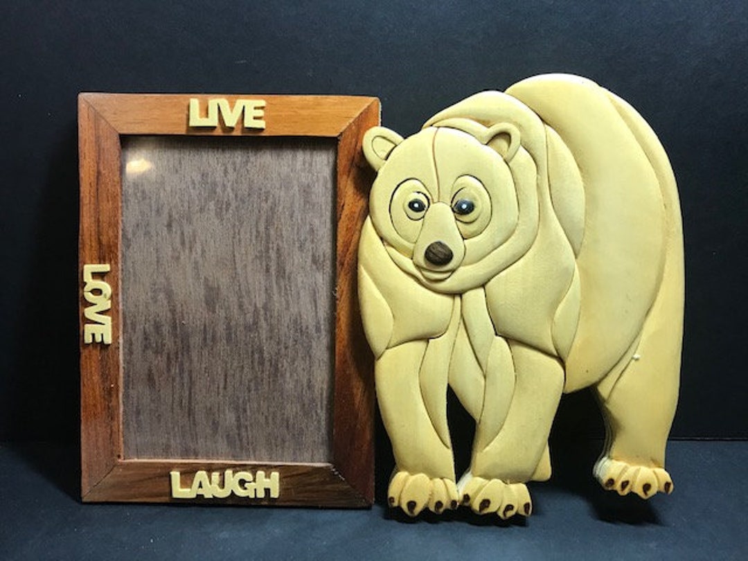 Beautifully Hand Crafted 3 Dimensional Intarsia Wood Art BEAR Picture ...