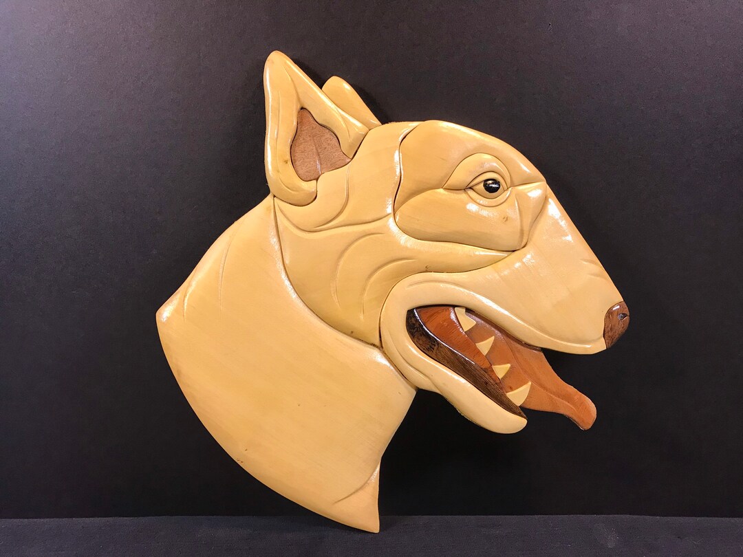Beautifully Hand Crafted 3 Dimensional Intarsia Wood Art BULL TERRIER ...
