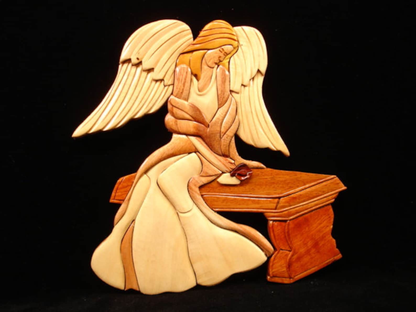 Beautifully Hand Crafted 3 Dimensional Intarsia Wood Art CARING ANGEL ...