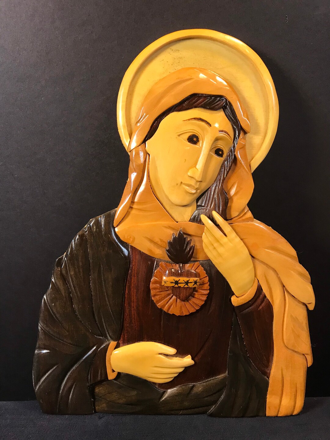 Beautifully Hand Crafted 3 Dimensional Intarsia Wood Art VIRGIN MARY ...