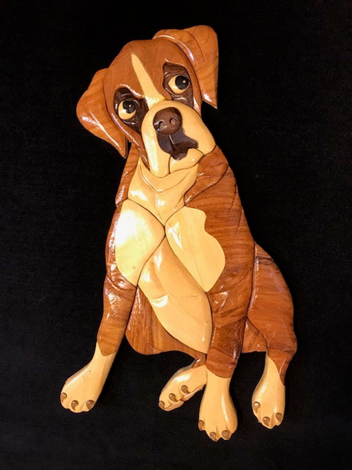 Beautifully Hand Crafted 3 Dimensional Intarsia Wood Art BOXER Dog Sign ...