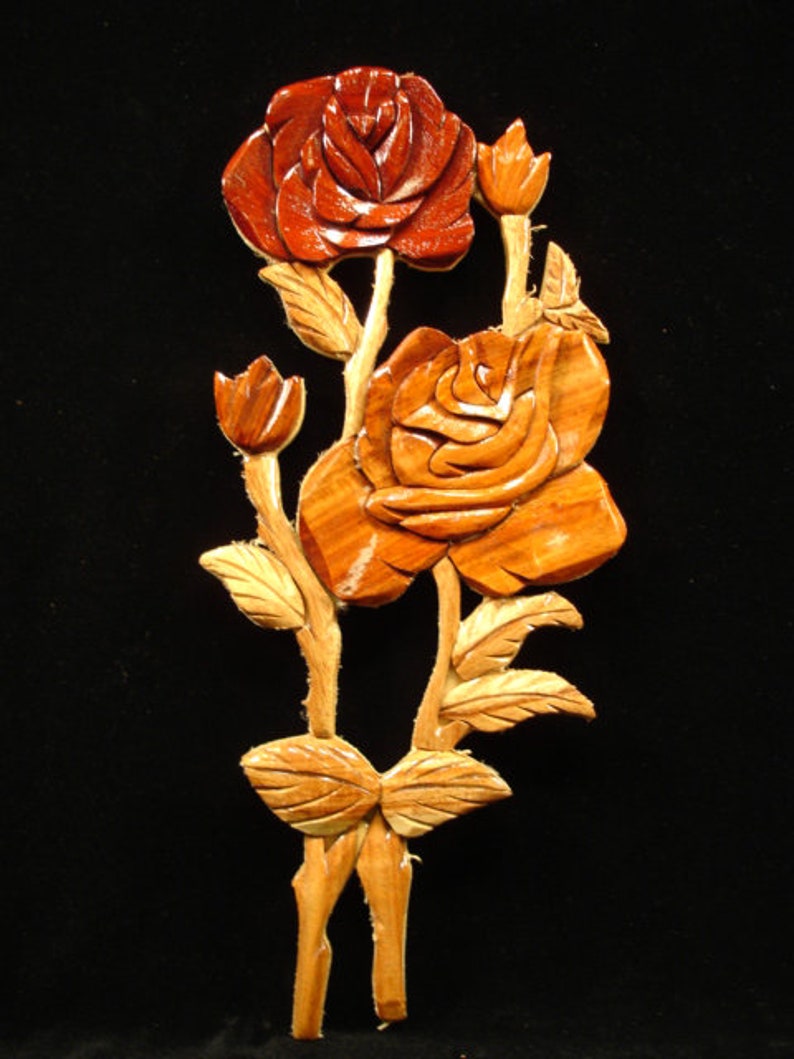 Beautifully Hand Crafted 3 Dimensional Intarsia Wood Art ROSE MATES ...