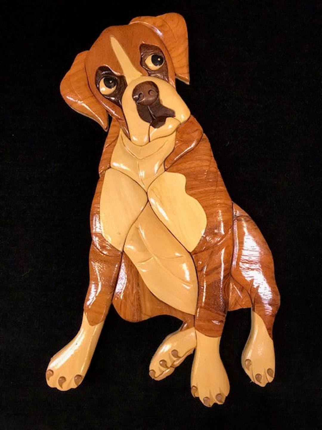 Beautifully Hand Crafted 3 Dimensional Intarsia Wood Art BOXER Dog Sign ...