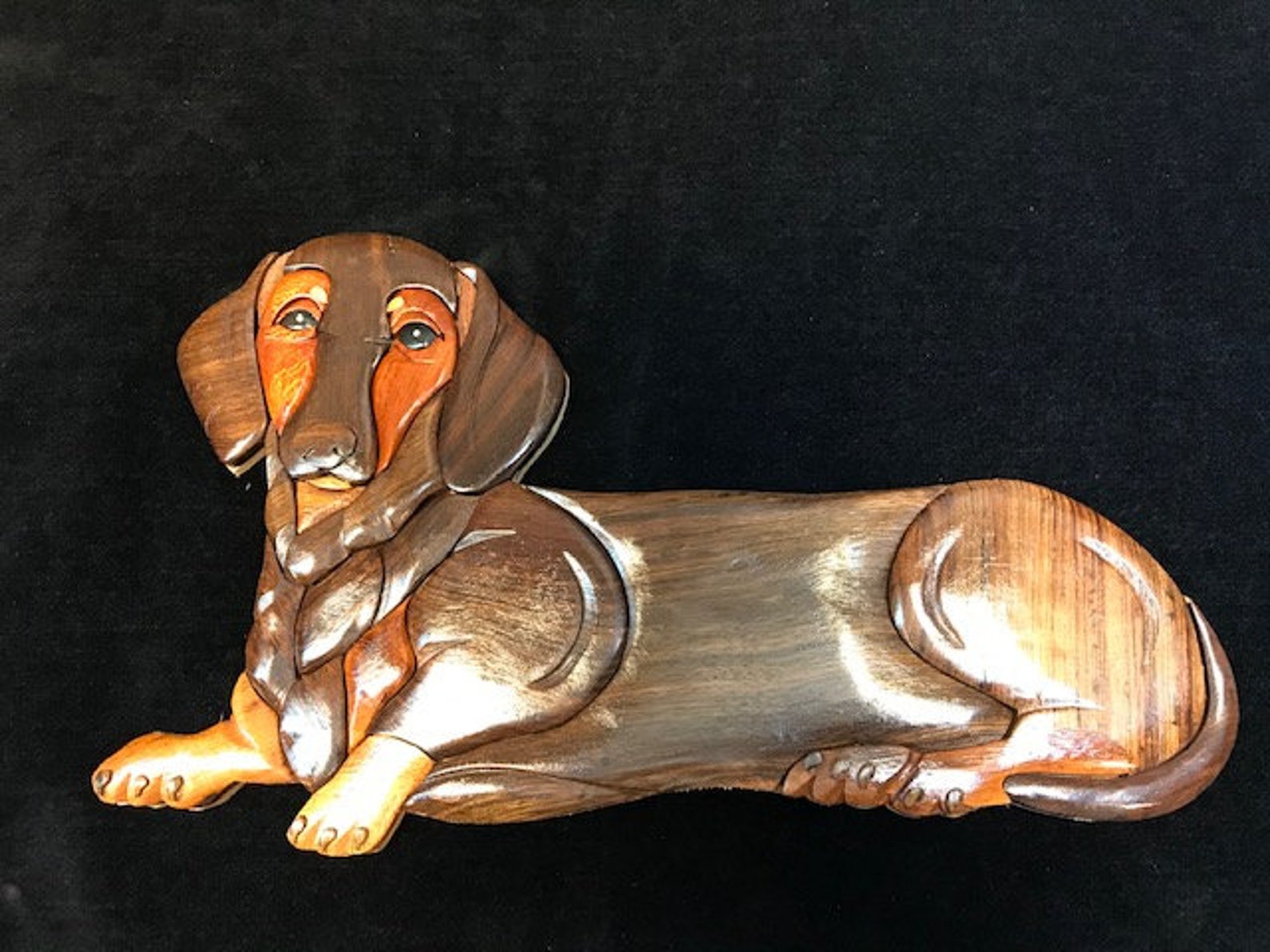 Beautifully Hand Crafted 3 Dimensional Intarsia Wood Art DACHSHUND Dog ...