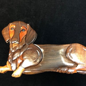 Beautifully Hand Crafted 3 Dimensional Intarsia Wood Art DACHSHUND Dog ...