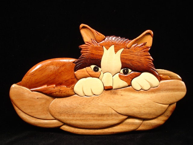 Beautifully Hand Crafted 3 Dimensional Intarsia Wood Art KITTY CAT Sign ...