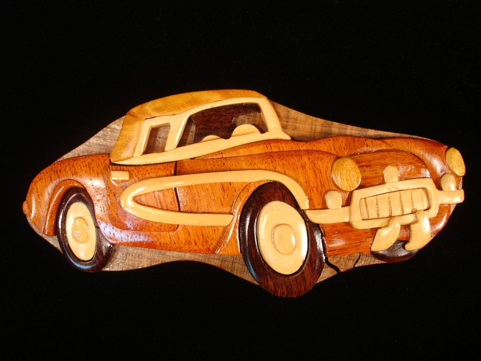 Beautifully Hand Crafted 3 Dimensional Intarsia Wood Art CORVETTE CAR ...