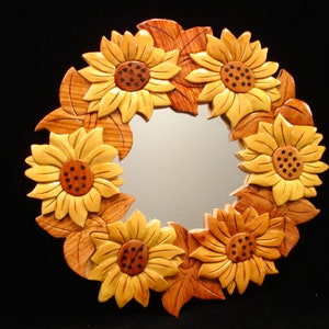 Beautifully Hand Crafted 3 Dimensional Intarsia Wood Art SUNFLOWER ...