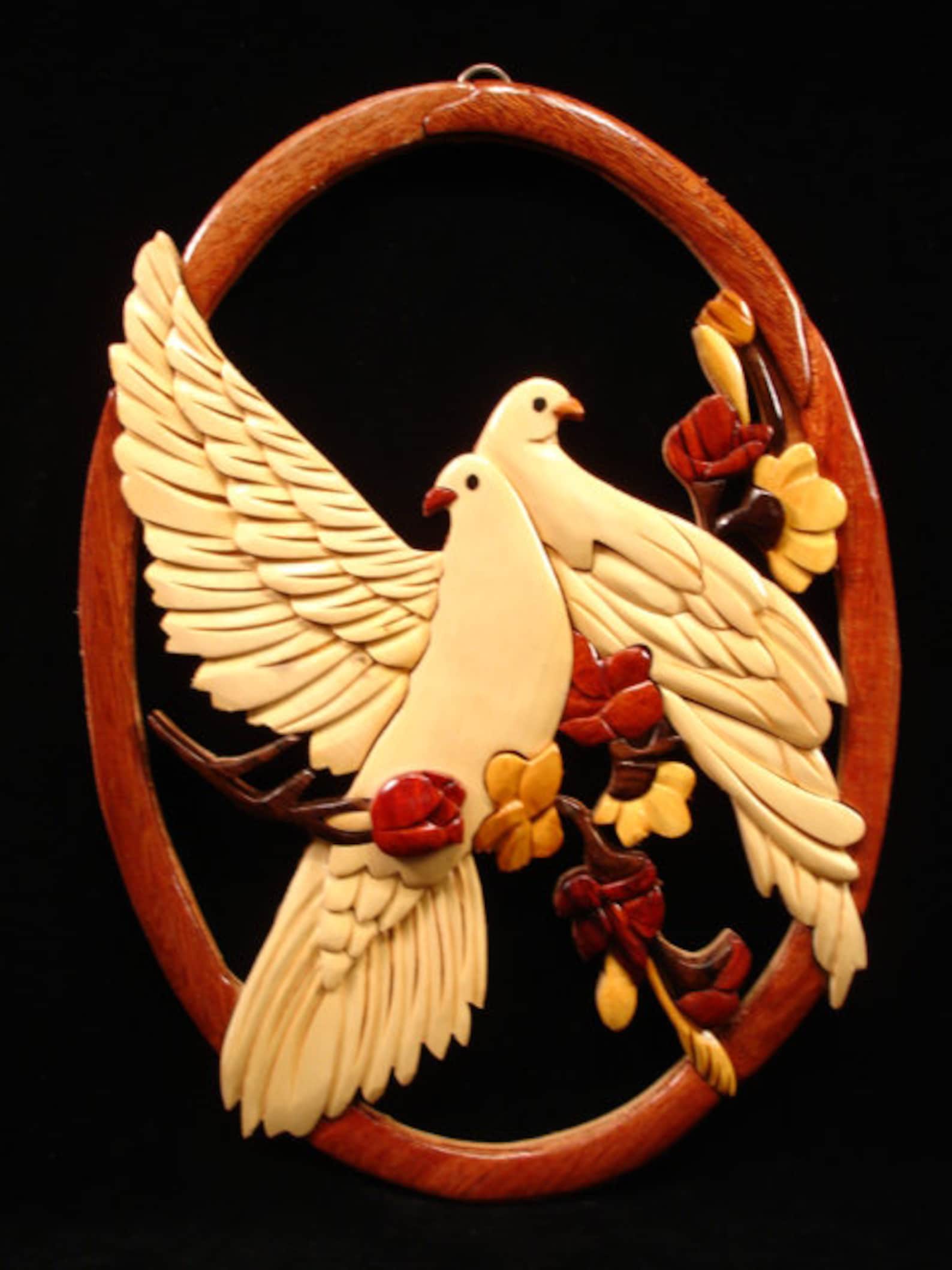 Beautifully Hand Crafted 3 Dimensional Intarsia Wood Art DOVE MATES ...