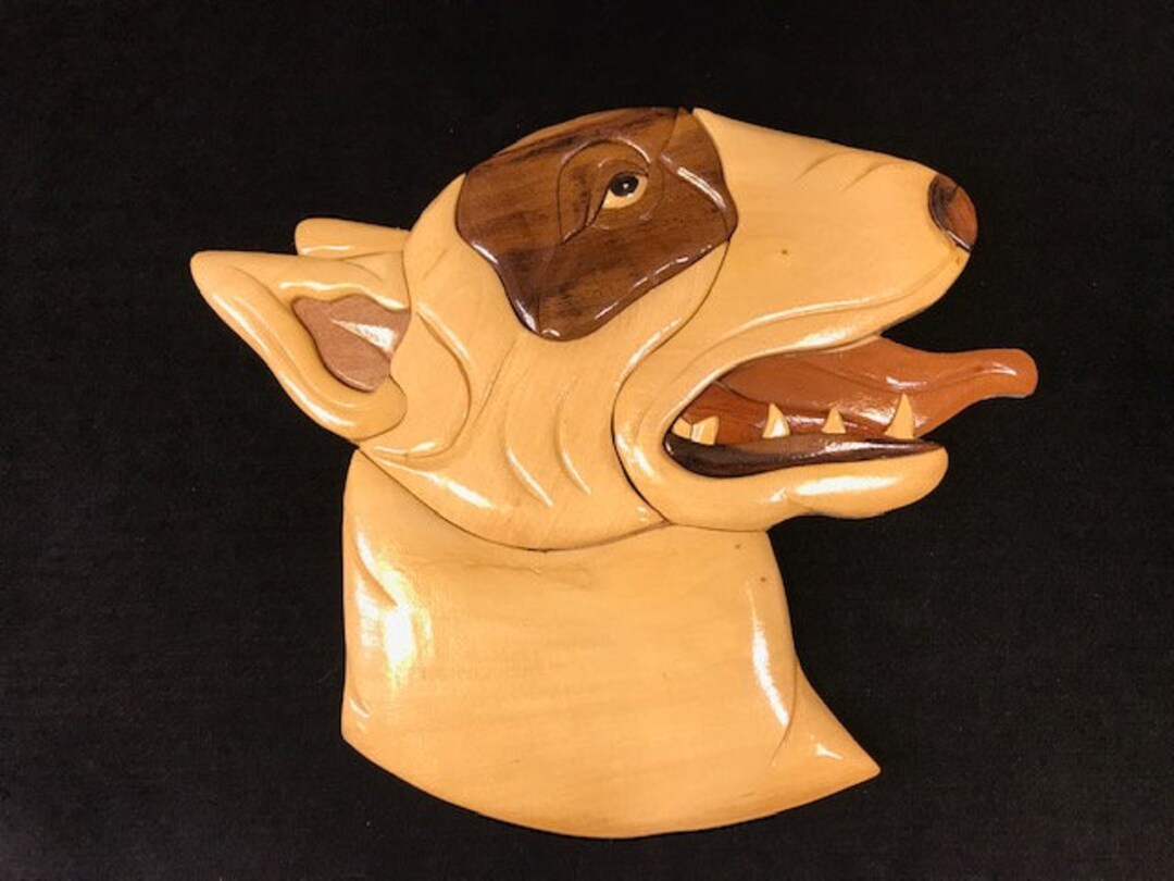 Beautifully Hand Crafted 3 Dimensional Intarsia Wood Art BULL TERRIER ...