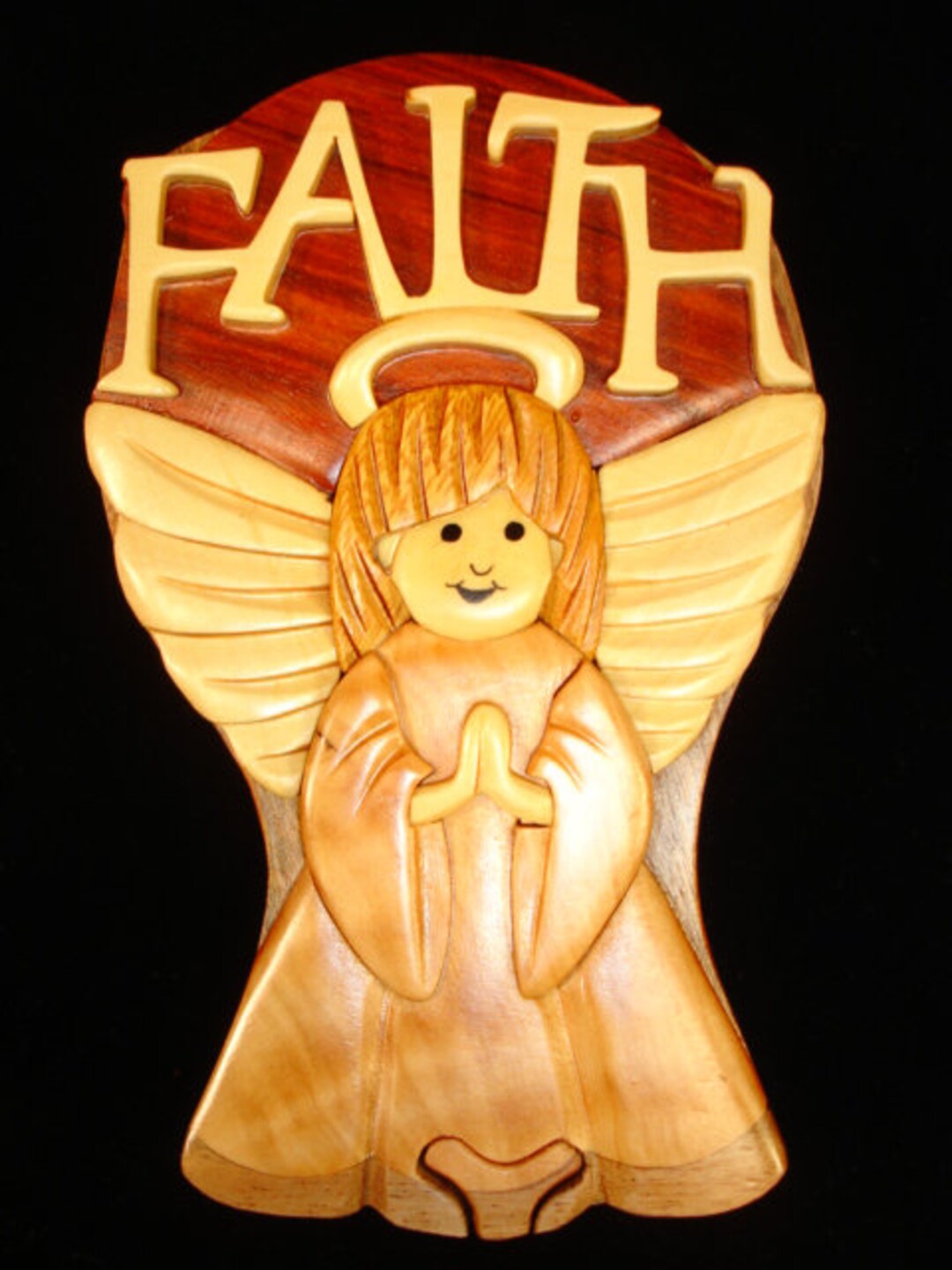 Beautifully Hand Crafted 3 Dimensional Intarsia Wood Art FAITH ANGEL ...