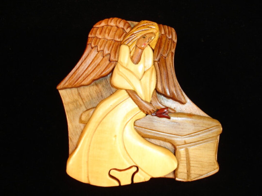 Beautifully Hand Crafted 3 Dimensional Intarsia Wood Art CARING ANGEL ...