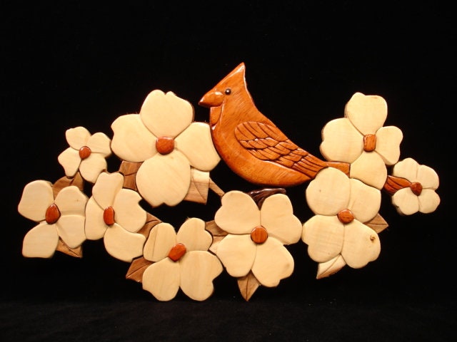 Beautifully Hand Crafted 3 Dimensional Intarsia Wood Art CARDINAL BIRD ...
