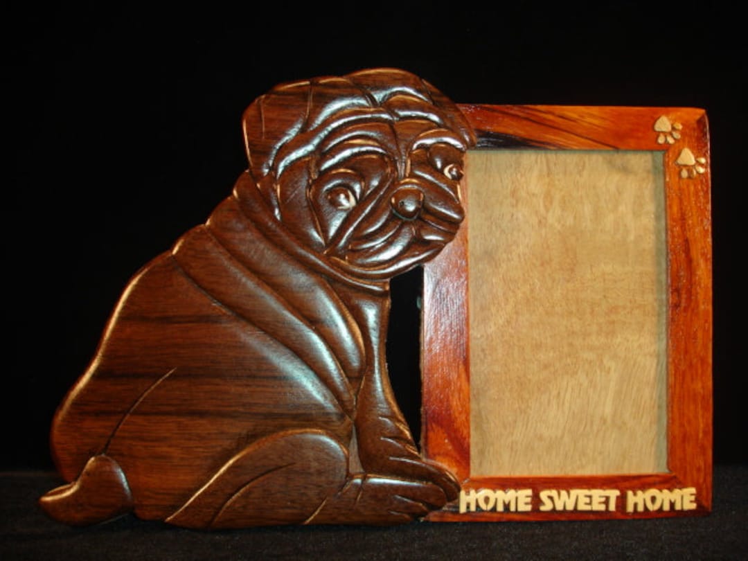 Beautifully Hand Crafted 3 Dimensional Intarsia Wood Art BLACK PUG Dog ...