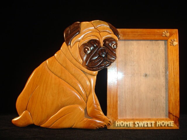 Beautifully Hand Crafted 3 Dimensional Intarsia Wood Art PUG Dog ...