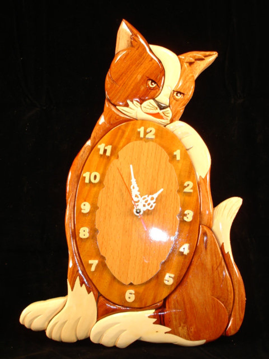 Beautifully Hand Crafted 3 Dimensional Intarsia Wood Art KITTY CAT ...
