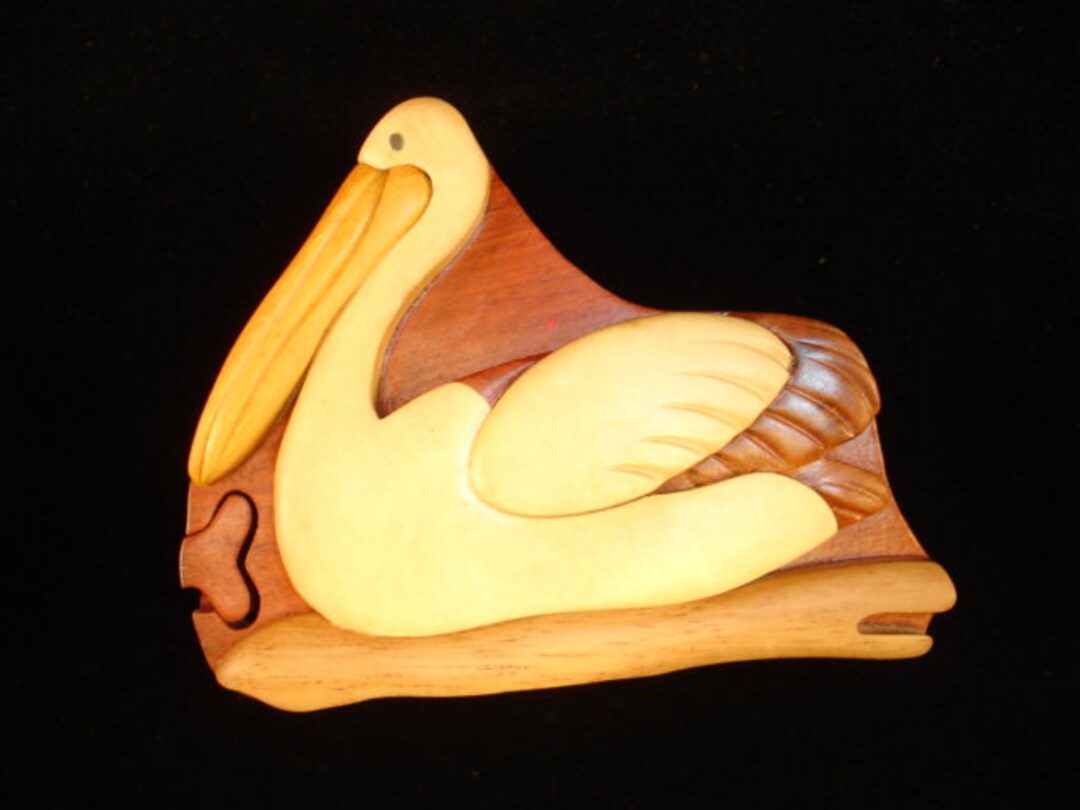 Beautifully Hand Crafted 3 Dimensional Intarsia Wood Art PELICAN Puzzle ...