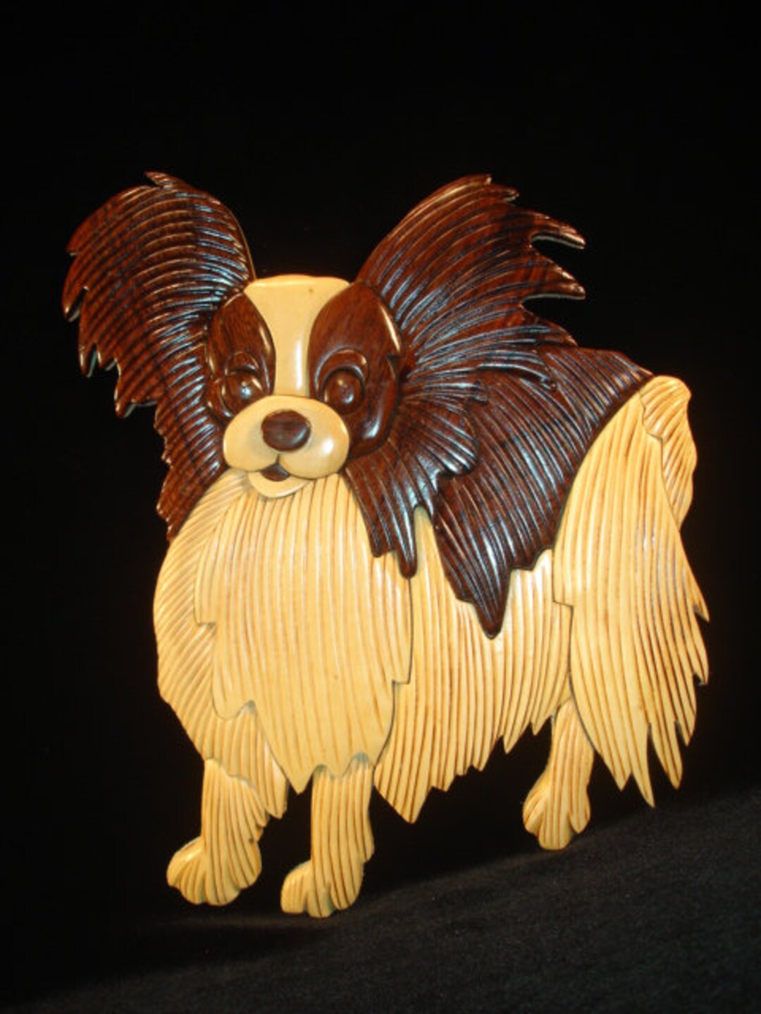 Beautifully Hand Crafted 3 Dimensional Intarsia Wood Art PAPILLON Dog ...