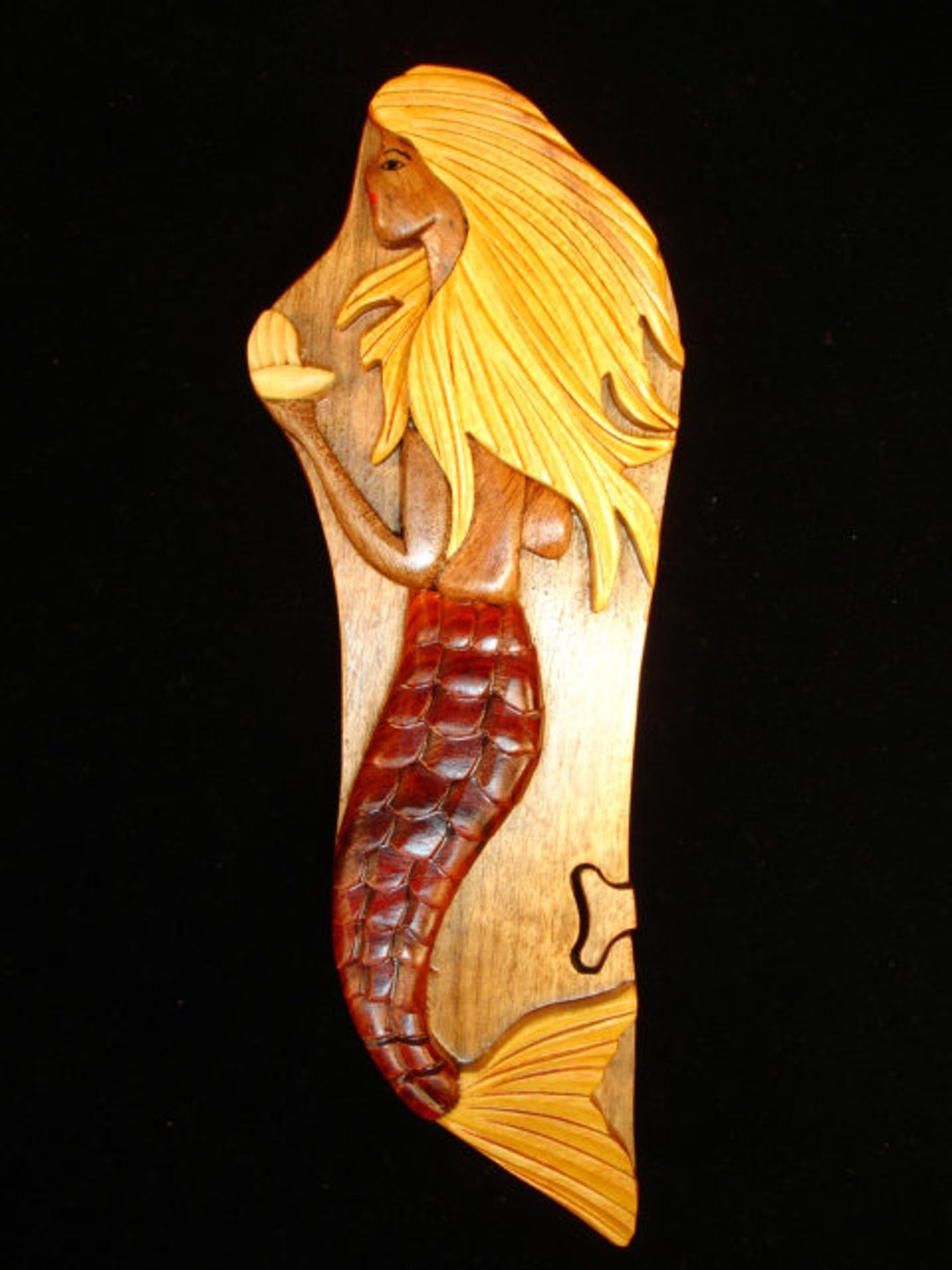 Beautifully Hand Crafted 3 Dimensional Intarsia Wood Art MERMAID Puzzle ...