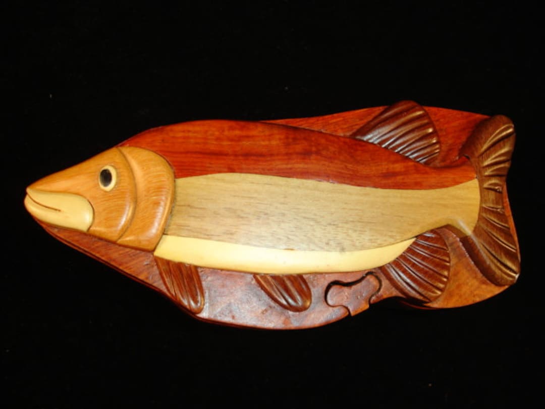 Beautifully Hand Crafted 3 Dimensional Intarsia Wood Art TROUT FISH ...