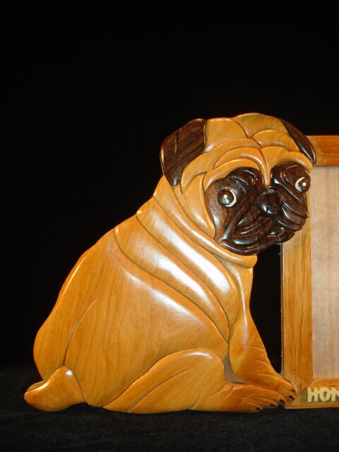 Beautifully Hand Crafted 3 Dimensional Intarsia Wood Art PUG Dog ...