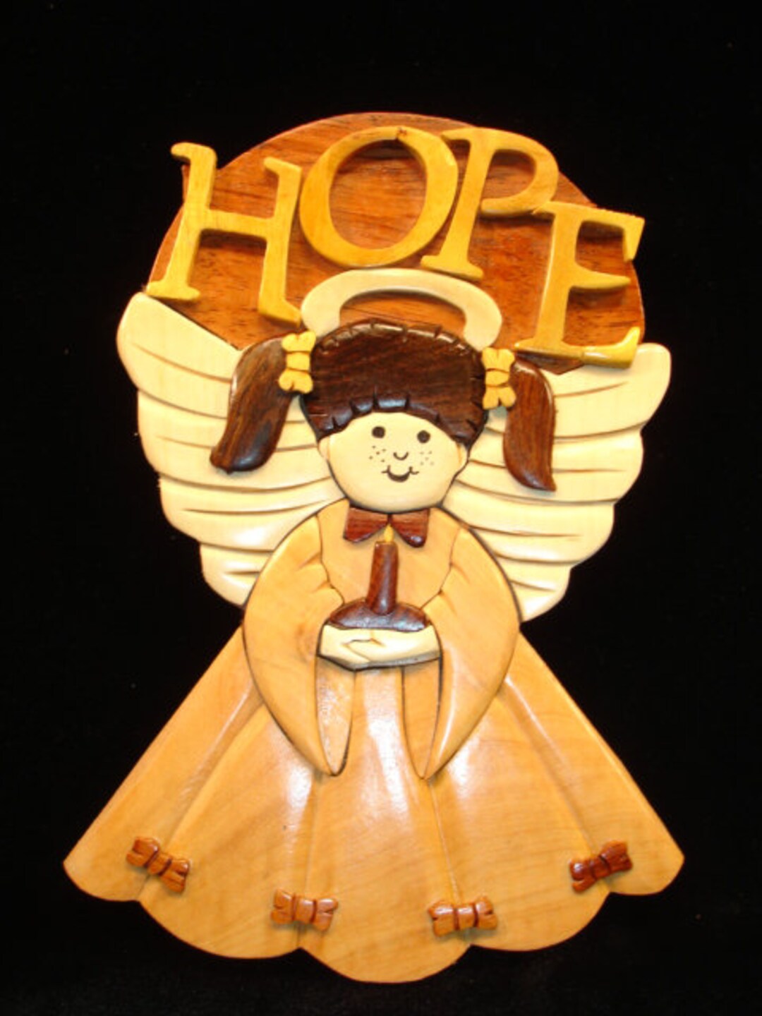 Beautifully Hand Crafted 3 Dimensional Intarsia Wood Art HOPE ANGEL ...