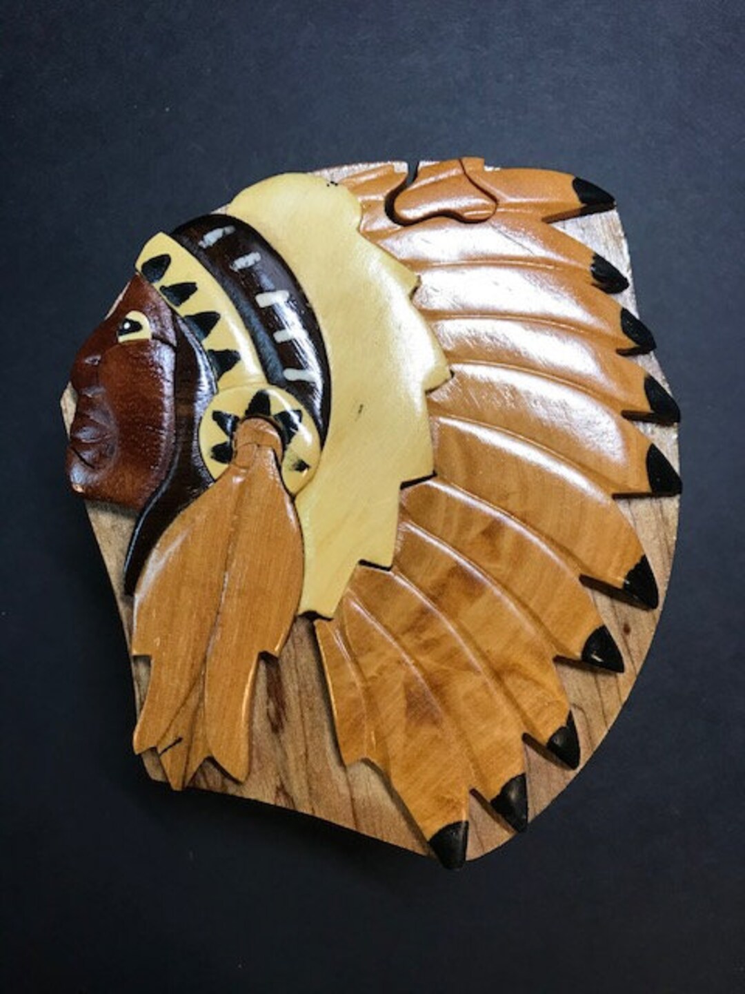 Beautifully Hand Crafted 3 Dimensional Intarsia Wood Art INDIAN CHIEF ...