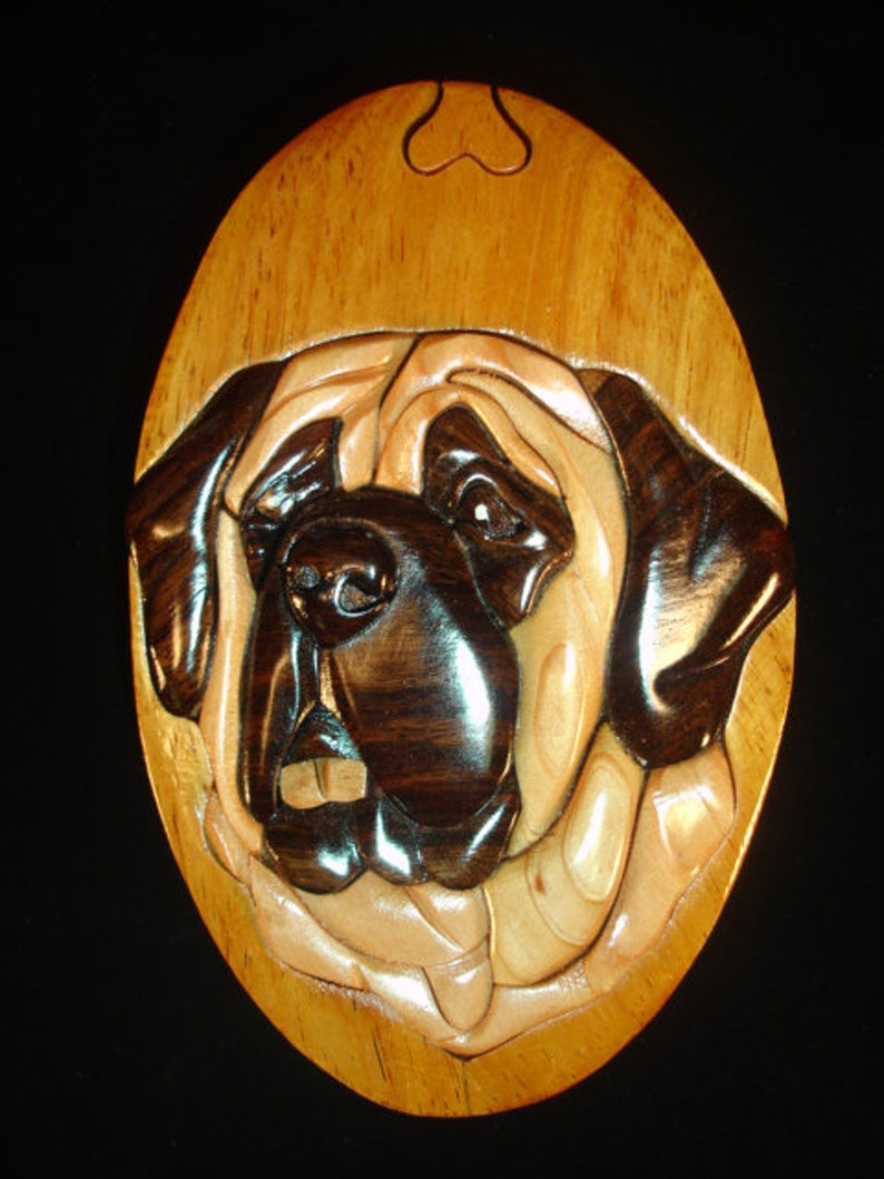 Beautifully Hand Crafted 3 Dimensional Intarsia Wood Art MASTIFF Dog ...
