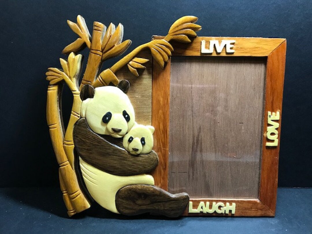 Beautifully Hand Crafted 3 Dimensional Intarsia Wood Art PANDA BEAR ...