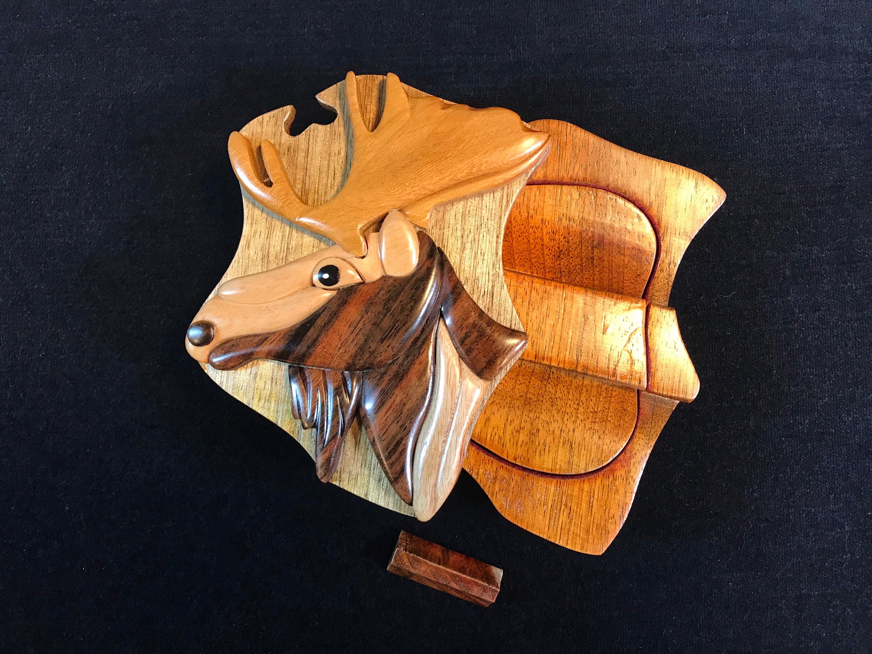 Beautifully Hand Crafted 3 Dimensional Intarsia Wood Art MOOSE Puzzle ...