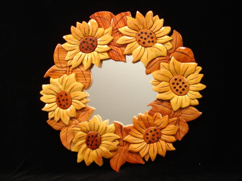 Beautifully Hand Crafted 3 Dimensional Intarsia Wood Art SUNFLOWER ...